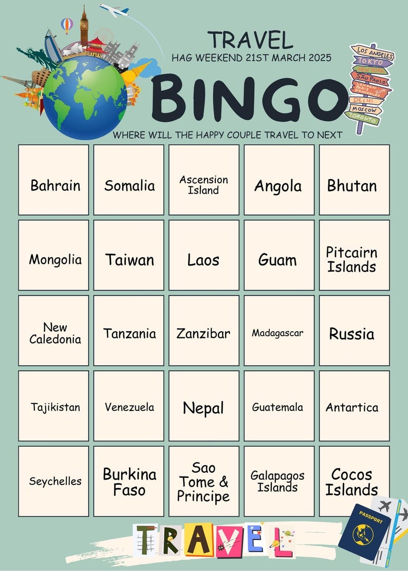 BINGO - Travel Theme - Etsy