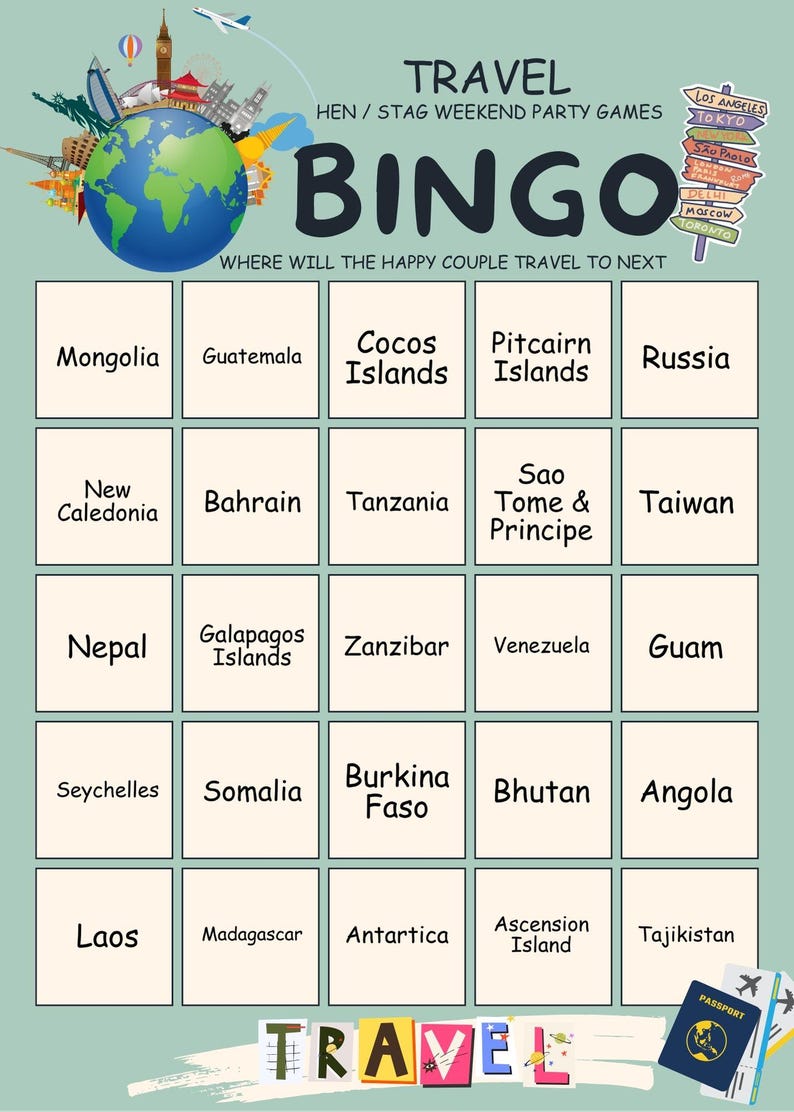 BINGO - Travel Theme - Etsy
