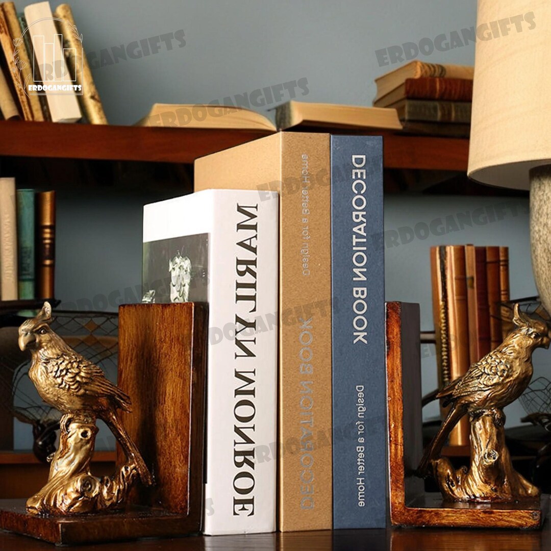 Vintage Wooden Parrot Bird Bookends, Bird Ornaments, Desk Decor ...