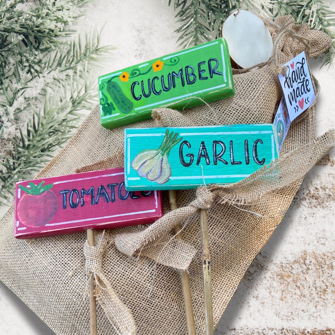 Custom Garden Stakes Christmas Gift Set, Wood Vegetable Flower Herb ...