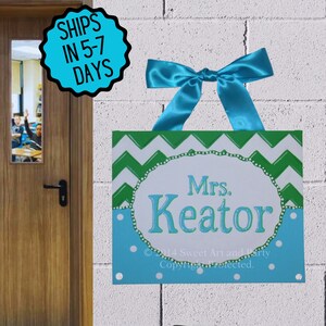 Personalized Chevron Teacher Name Sign, Classroom Wall Art ...