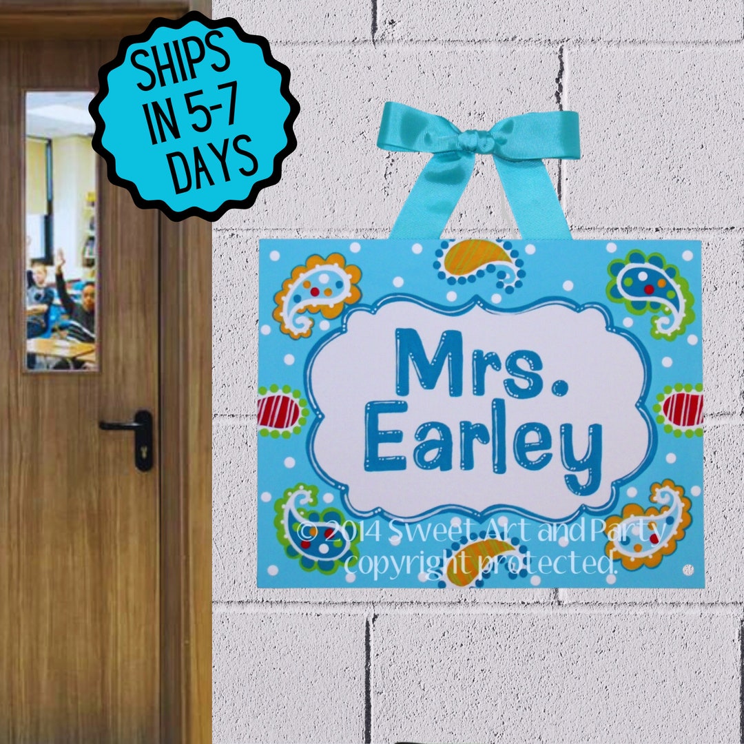Personalized Paisley Teacher Name Sign, Classroom Door Hanger, Hand ...