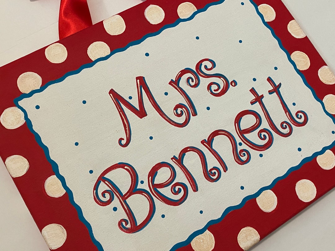 Personalized, Red White Dots, Turquoise, Canvas Name Sign, Teacher Gift ...
