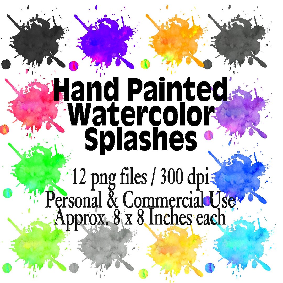 Watercolor Splashes Clipart, Shapes, Printable, Commercial Use, Hand ...