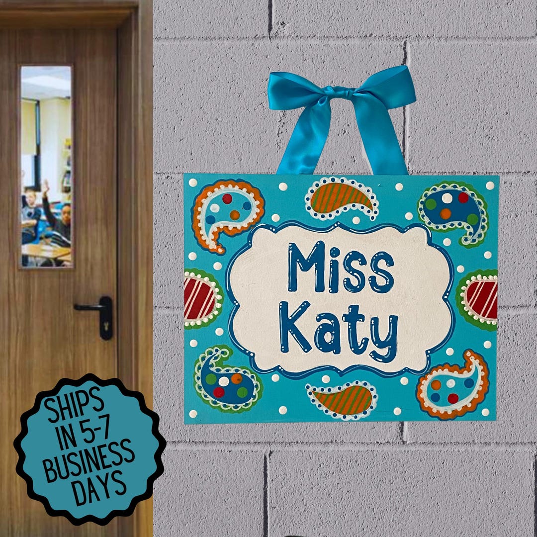 Personalized Paisley Teacher Name Sign, Classroom Door Hanger, Hand ...
