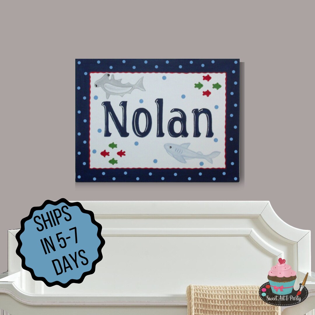 Baby Name Sign Shark Nursery Decor Ocean Theme Nursery Boys Room Decor ...