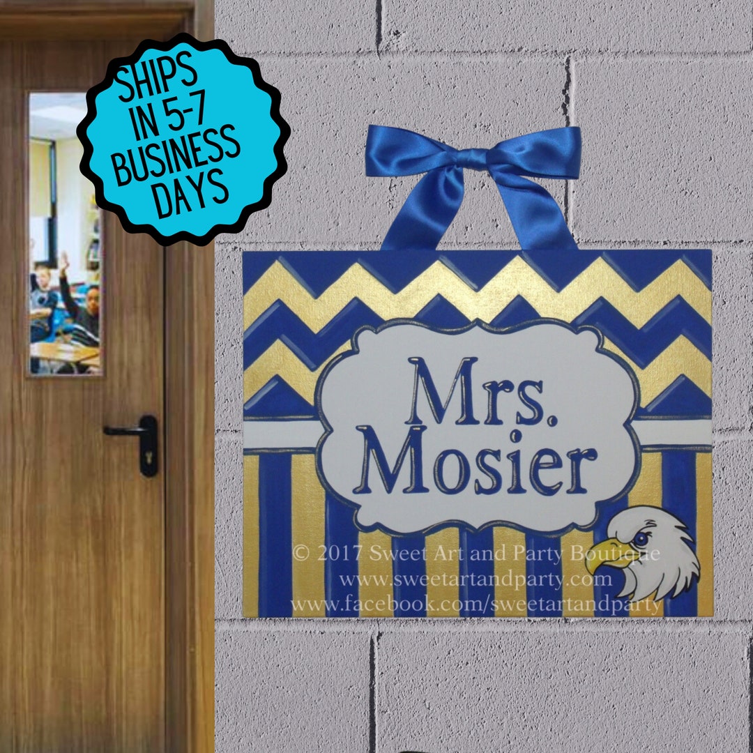 Personalized Chevron Teacher Name Sign Classroom Wall Art Teacher Gift ...