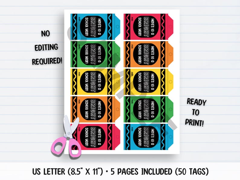 Back to School Tag Printable First Day of School Crayon Gift Tag ...