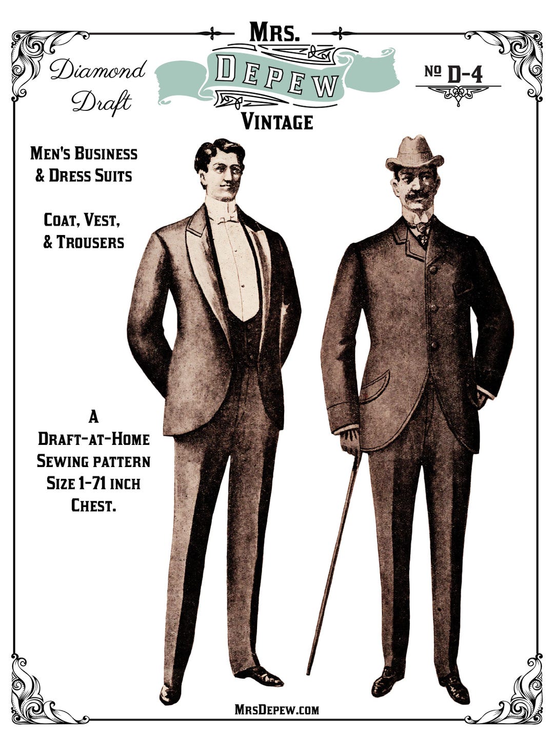 Diamond D-A-H Vintage Sewing Pattern 1900s Men's Dinner or Business ...