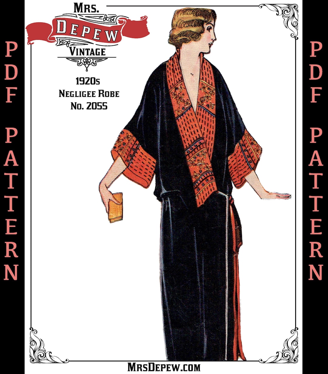 1923 Multi Size Vintage Sewing Pattern 1920s Embroidered Negligee Robe ...