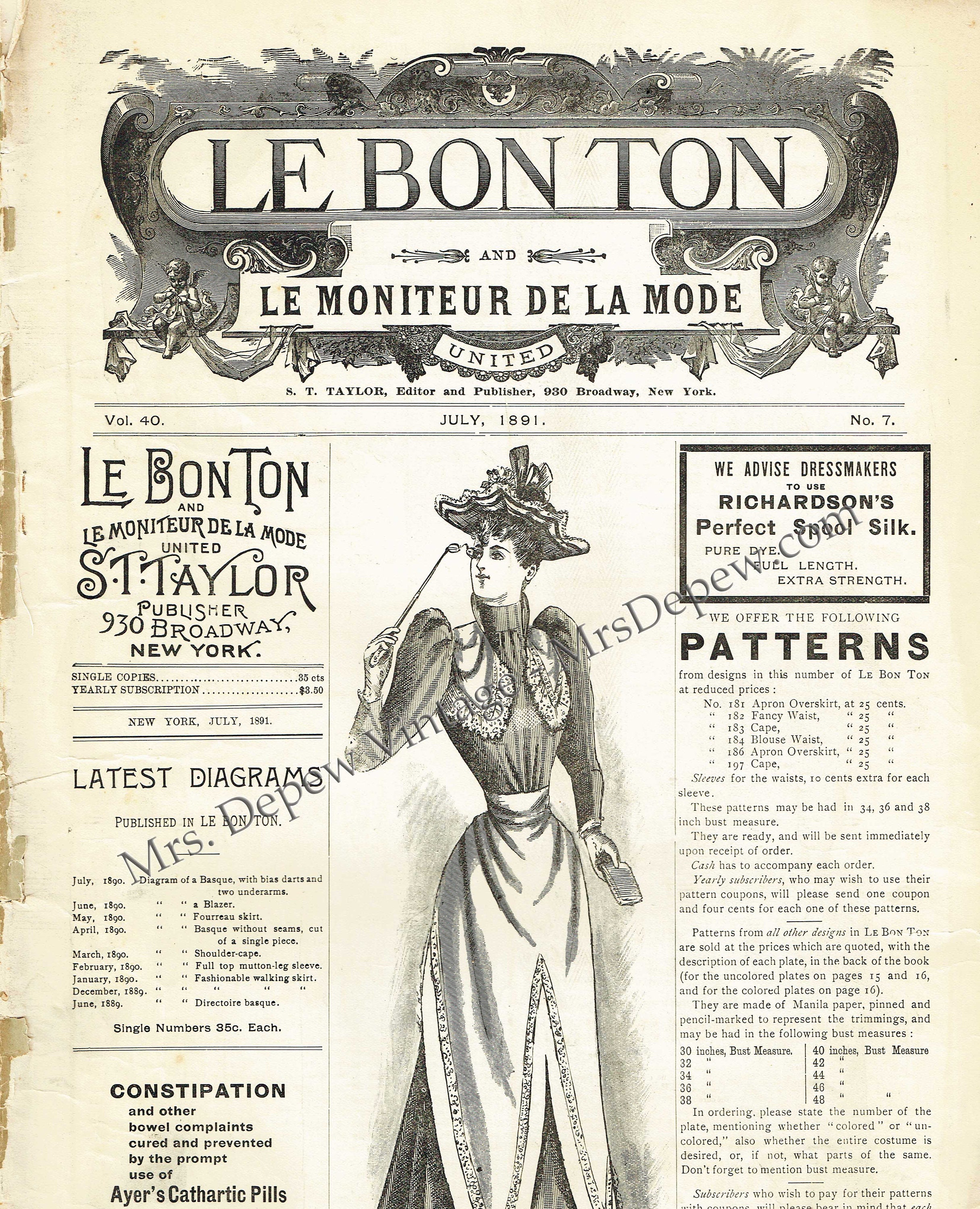 1800s Le Bon Ton Ladies' Sewing Pattern Catalog and Fashion Magazine ...