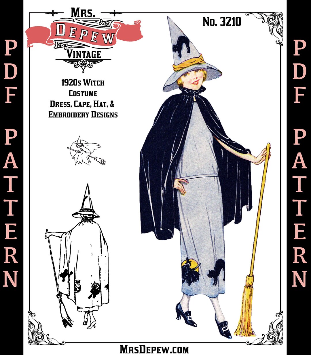 1924 Vintage Sewing Pattern 1920s Multi Size Witch Costume Dress, Cape ...