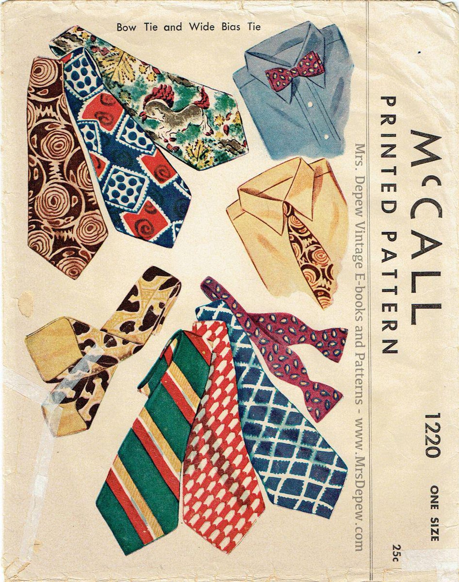Vintage Menswear Sewing Pattern 1940s Bow Ties and Bias Cut Tie FF ...