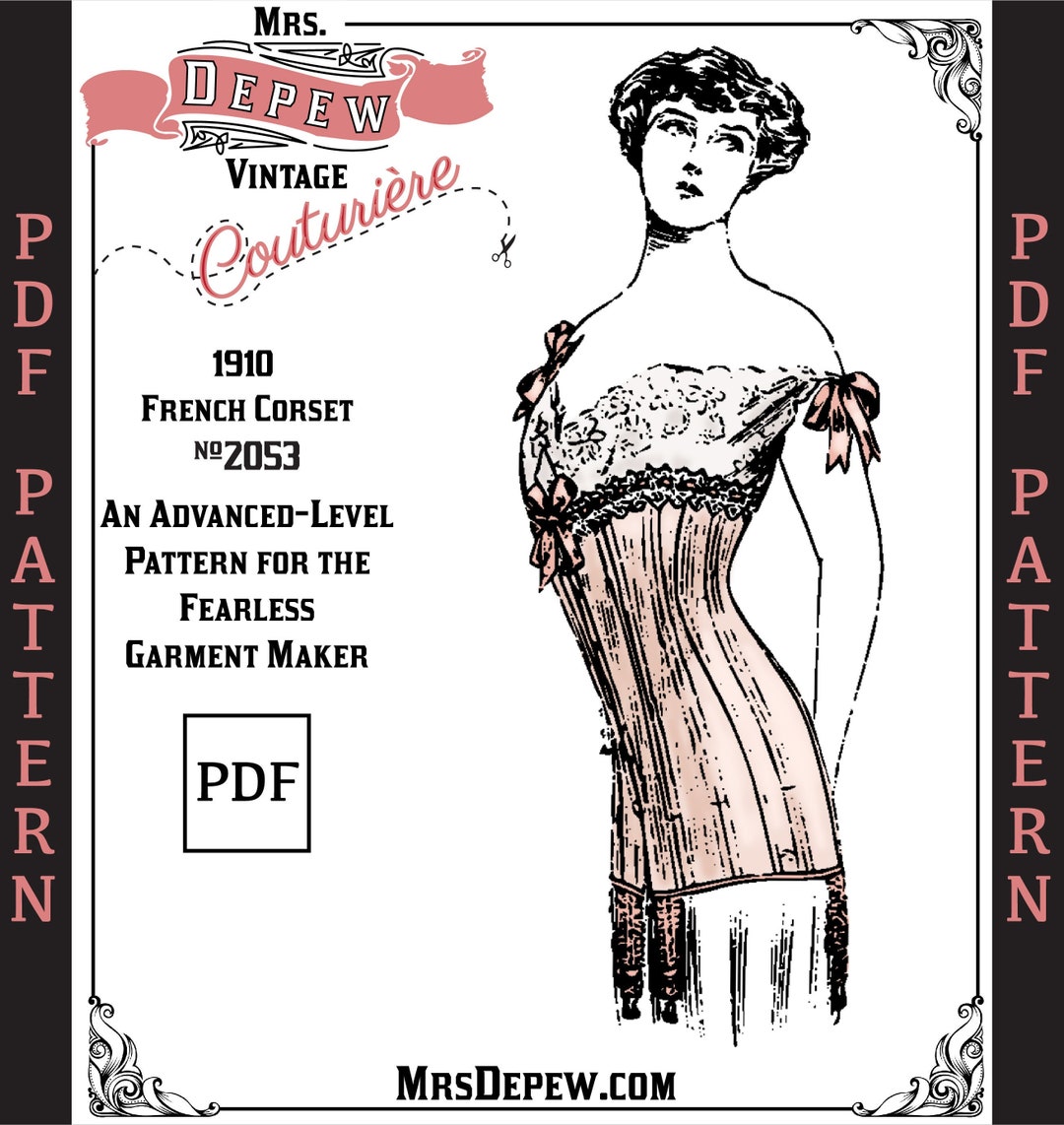 1910 Antique Sewing Pattern 1910s Ladies' French Corset 23-45" Waist ...