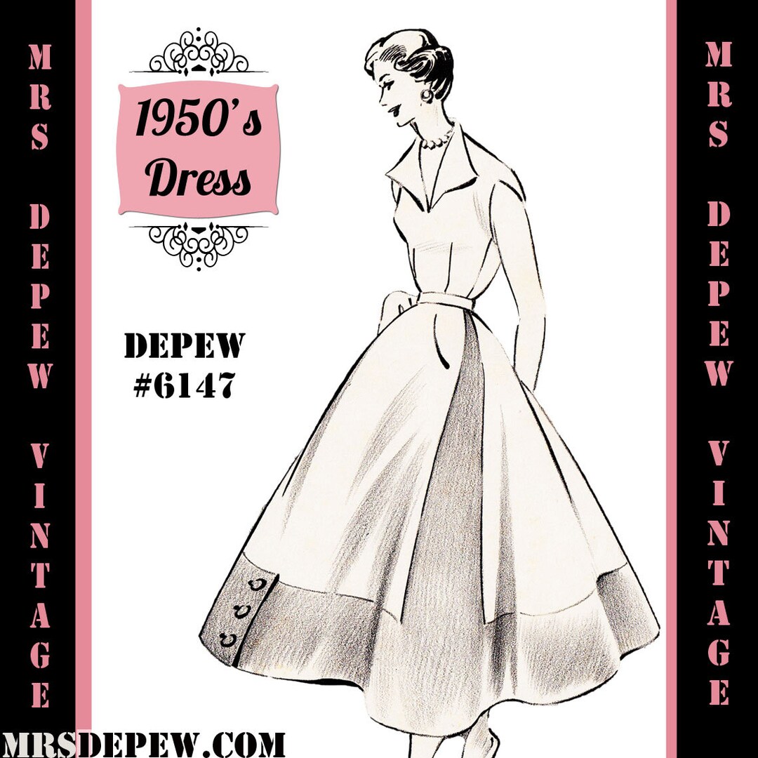 Vintage Sewing Pattern Template & Scale Rulers 1950s Contrast Hem Dress ...