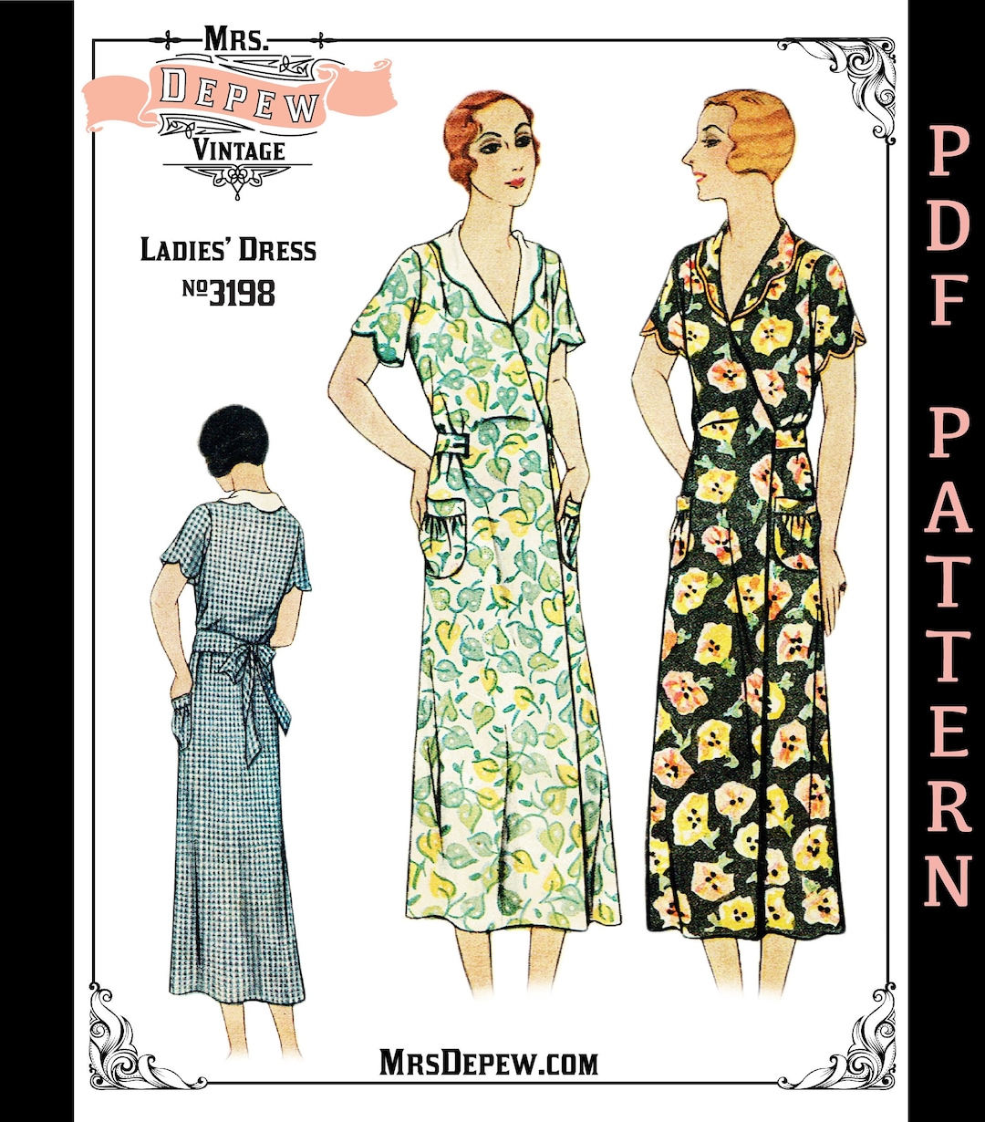 Multisize Vintage Sewing Pattern Ladies' 1920s Dress #3198 - 32 34 36 ...
