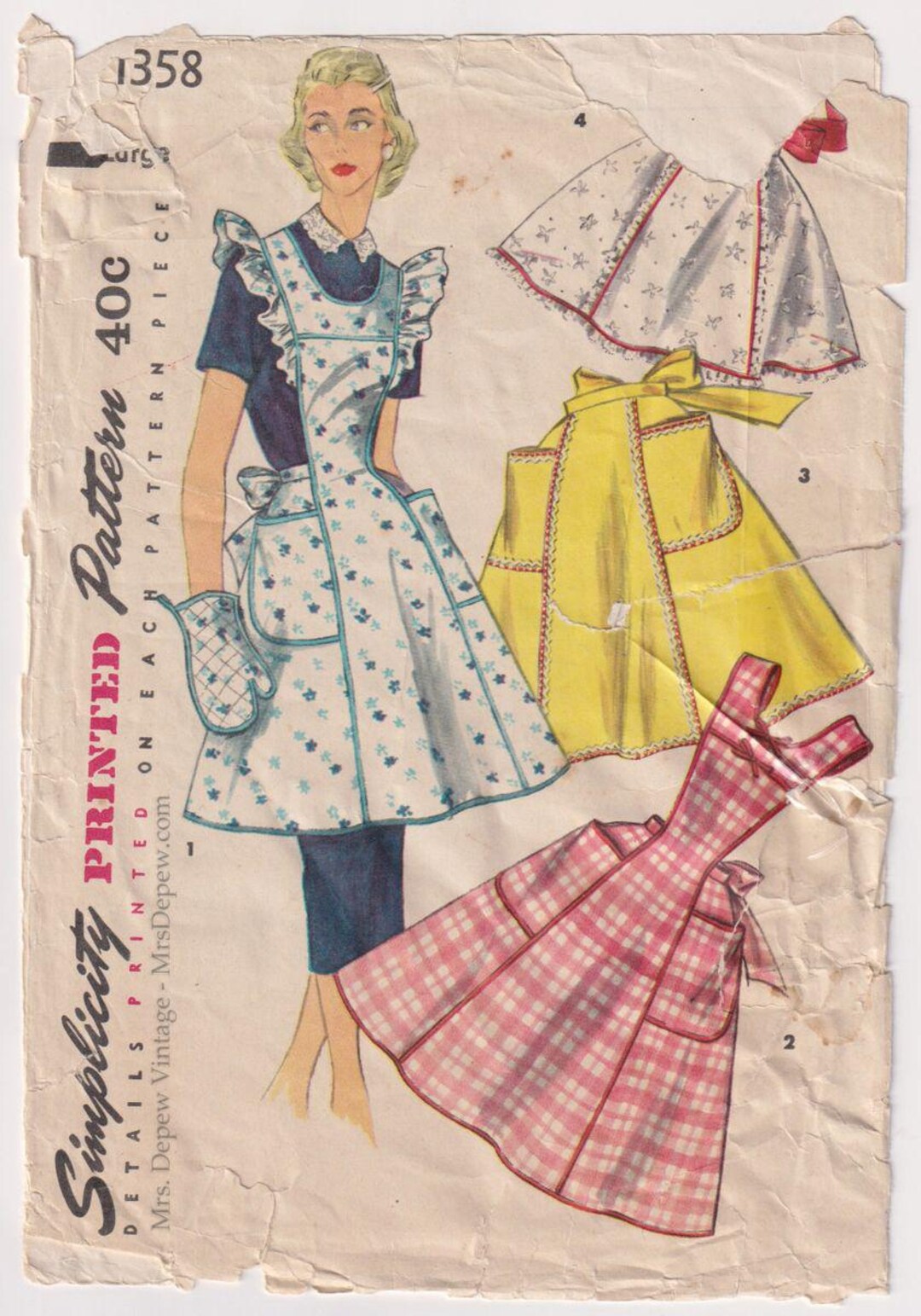 1955 Half and Full Aprons and Oven Mitt Vintage Sewing Pattern ...