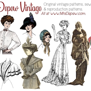1900s Vintage Sewing Pattern 1908 Ladies' Shirt Waist Blouse 42" Bust ...