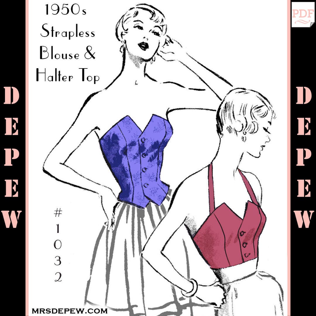 Vintage Sewing Pattern Strapless & Halter Top Blouses 1950s Style Multi ...