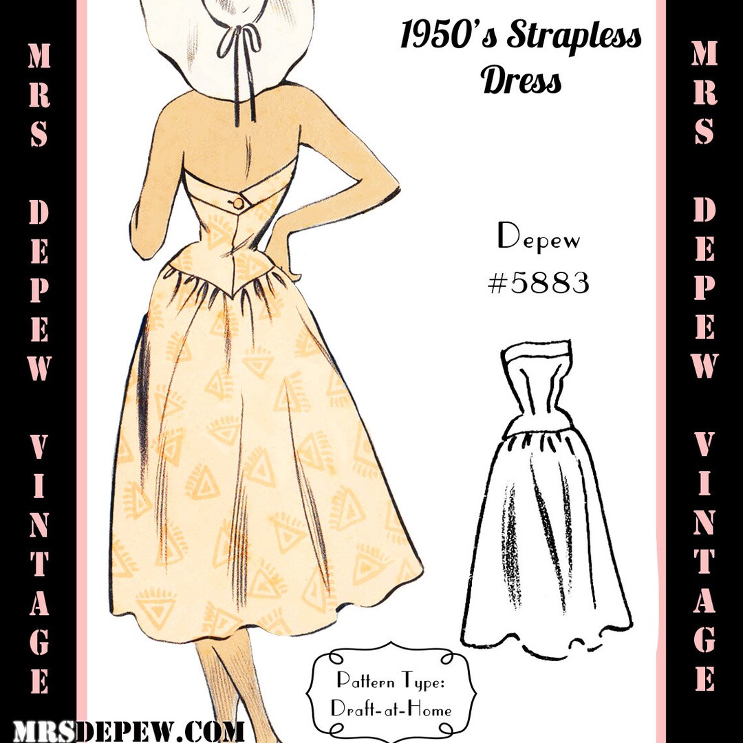 Vintage Sewing Pattern Template & Scale Rulers 1950s Strapless Dress ...