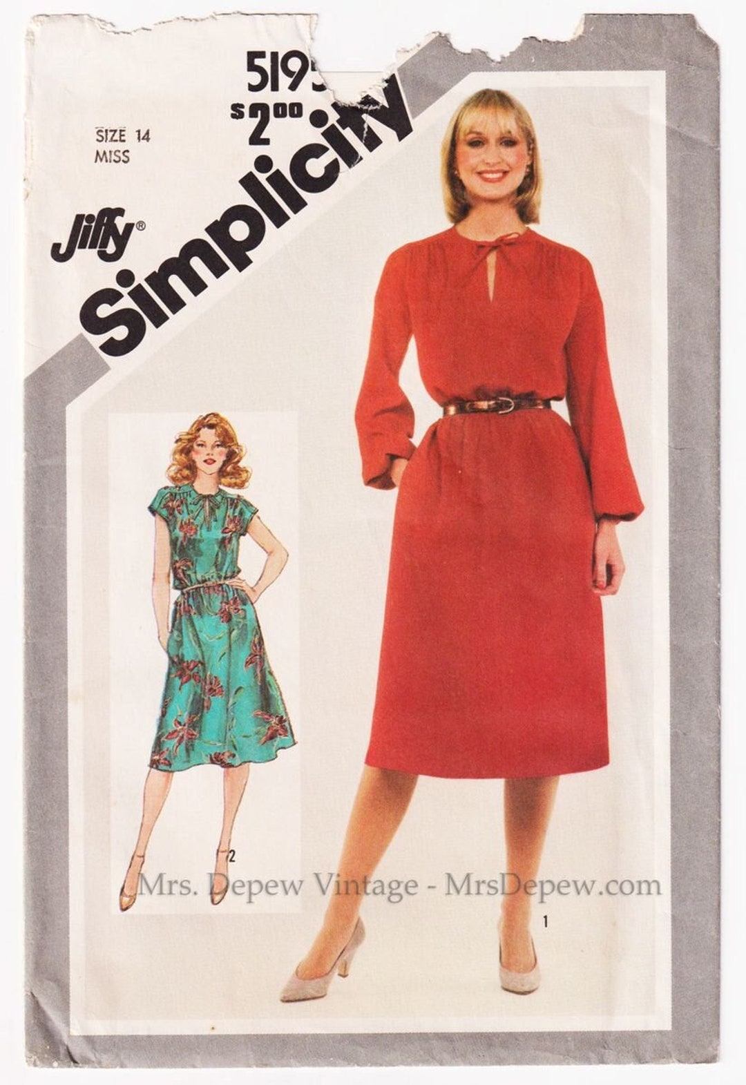 1980s Vintage Sewing Pattern Ladies' Dress Simplicity 5195 36" Bust - Etsy