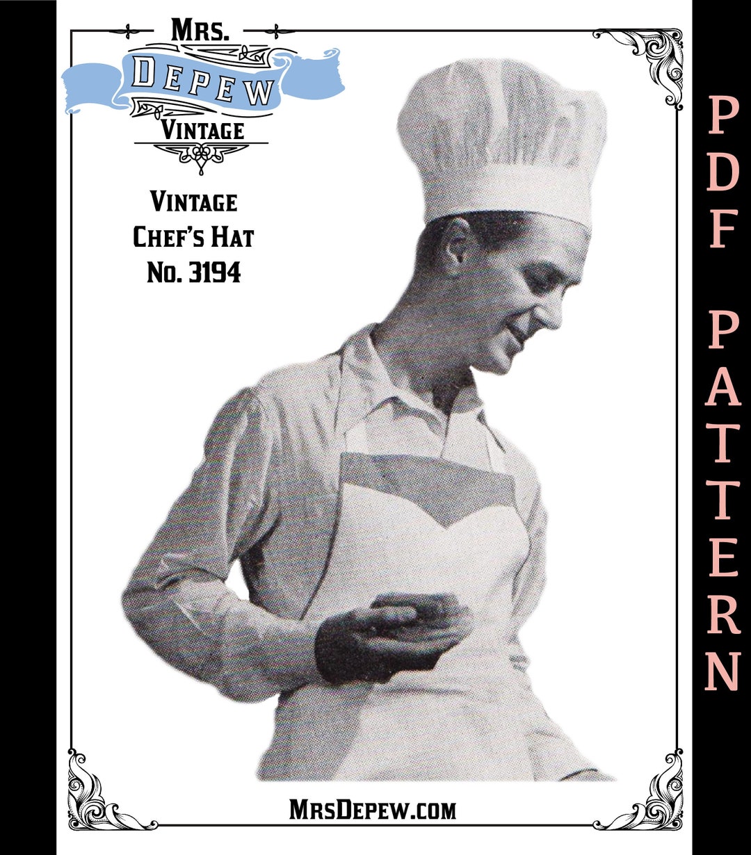 Vintage Sewing Pattern 1940s Men's or Women's Chef's Hat Depew #3194 ...