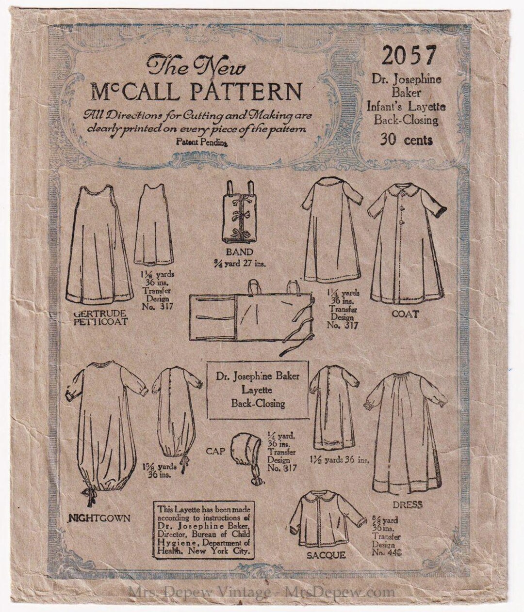 1921 RARE Vintage Sewing Pattern 1920s Dr. Josephine Baker Infant ...