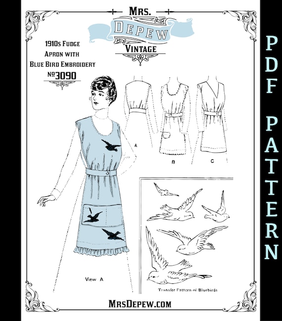 Vintage Sewing Pattern 1910s Ladies' Aprons With Blue Bird - Etsy