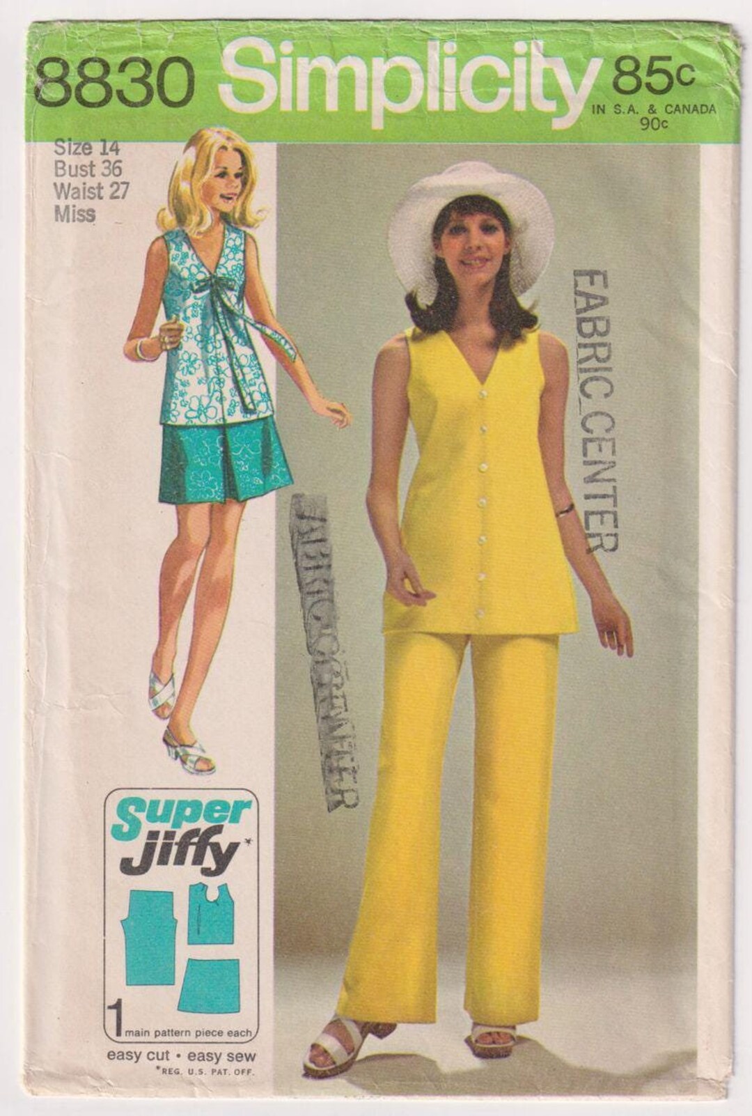 1970 Vintage Sewing Pattern 1970s Mini-skirt, Overblouse and Pants ...