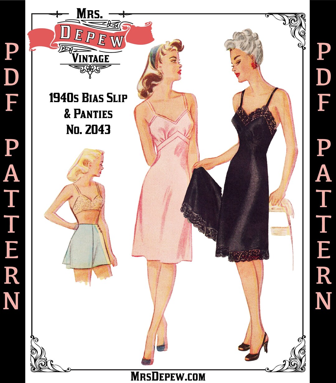 Vintage Sewing Pattern 1940s Bias-cut Slip and Panties Depew #2043 ...