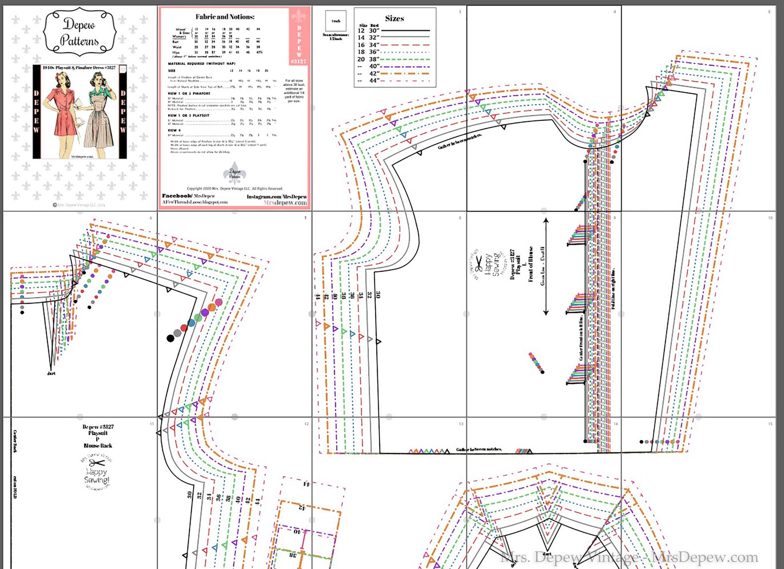 Vintage Sewing Pattern 1940s Ladies' Playsuit Blouse, Shorts and ...
