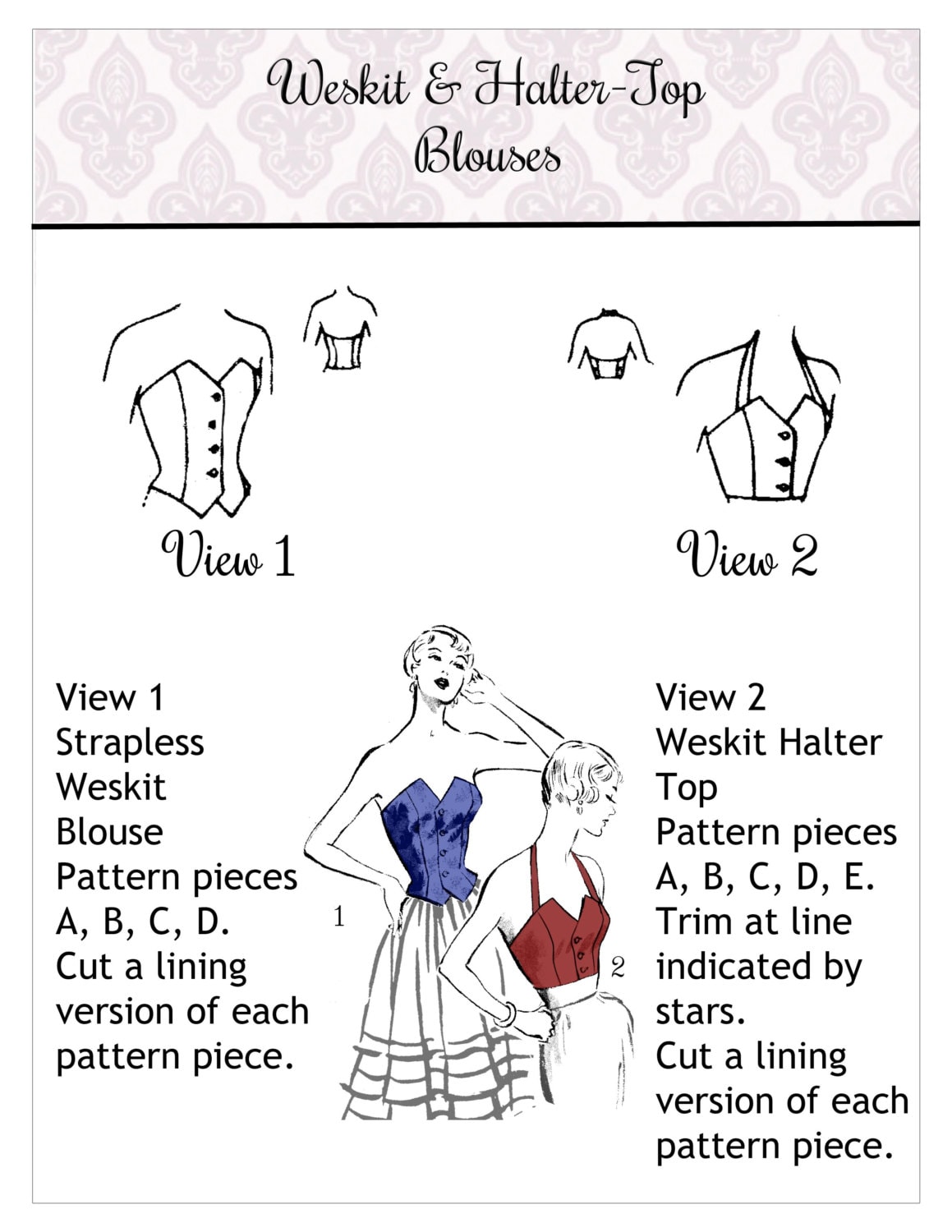Vintage Sewing Pattern Strapless & Halter Top Blouses 1950s Style Multi ...