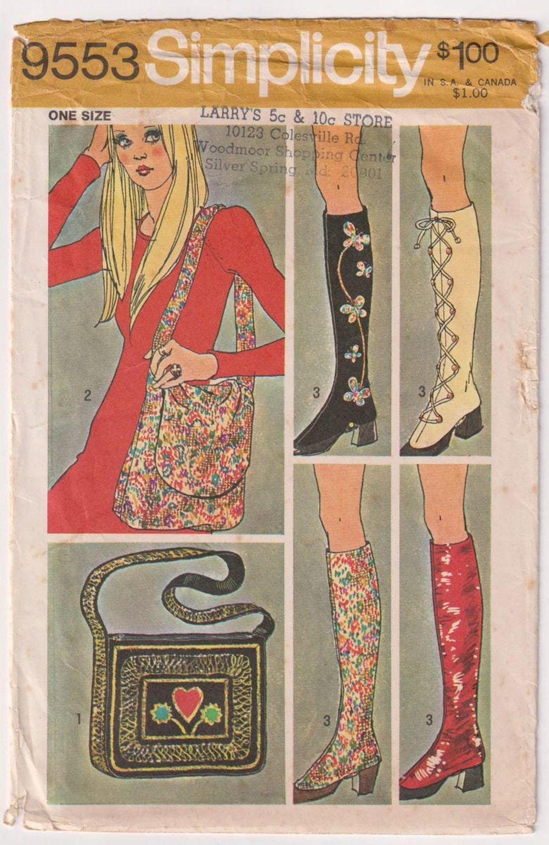 1971 Vintage Sewing Pattern 1970s Spats and Two Bags Purses Simplicity ...