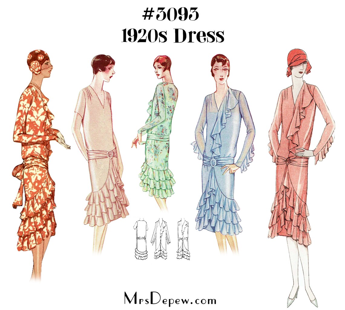 Vintage Sewing Pattern Ladies' 1920s Dress With Ruffles & - Etsy