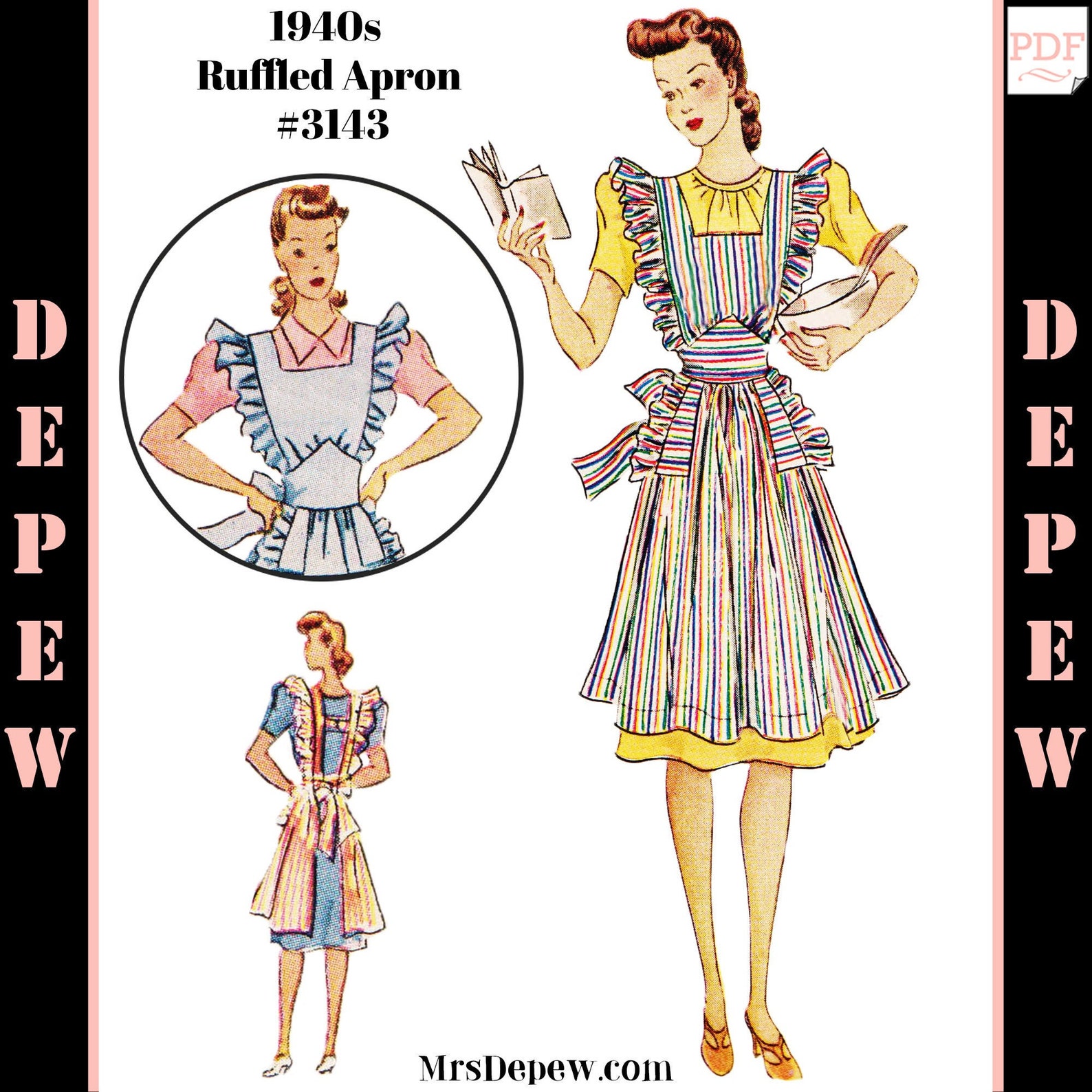 Vintage Sewing Pattern 1940s Ladies' Ruffled Apron With - Etsy