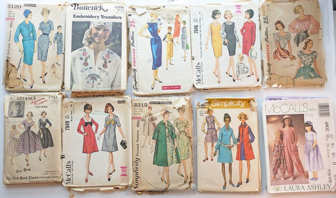 Lot 1 Collection of 60 Vintage Sewing Patterns for TLC - Etsy