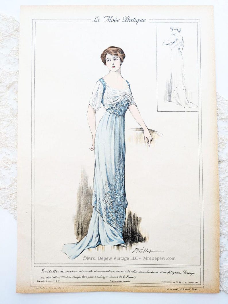 1910 Original Rare Lithograph Rouff Couturier La Mode Pratique French ...