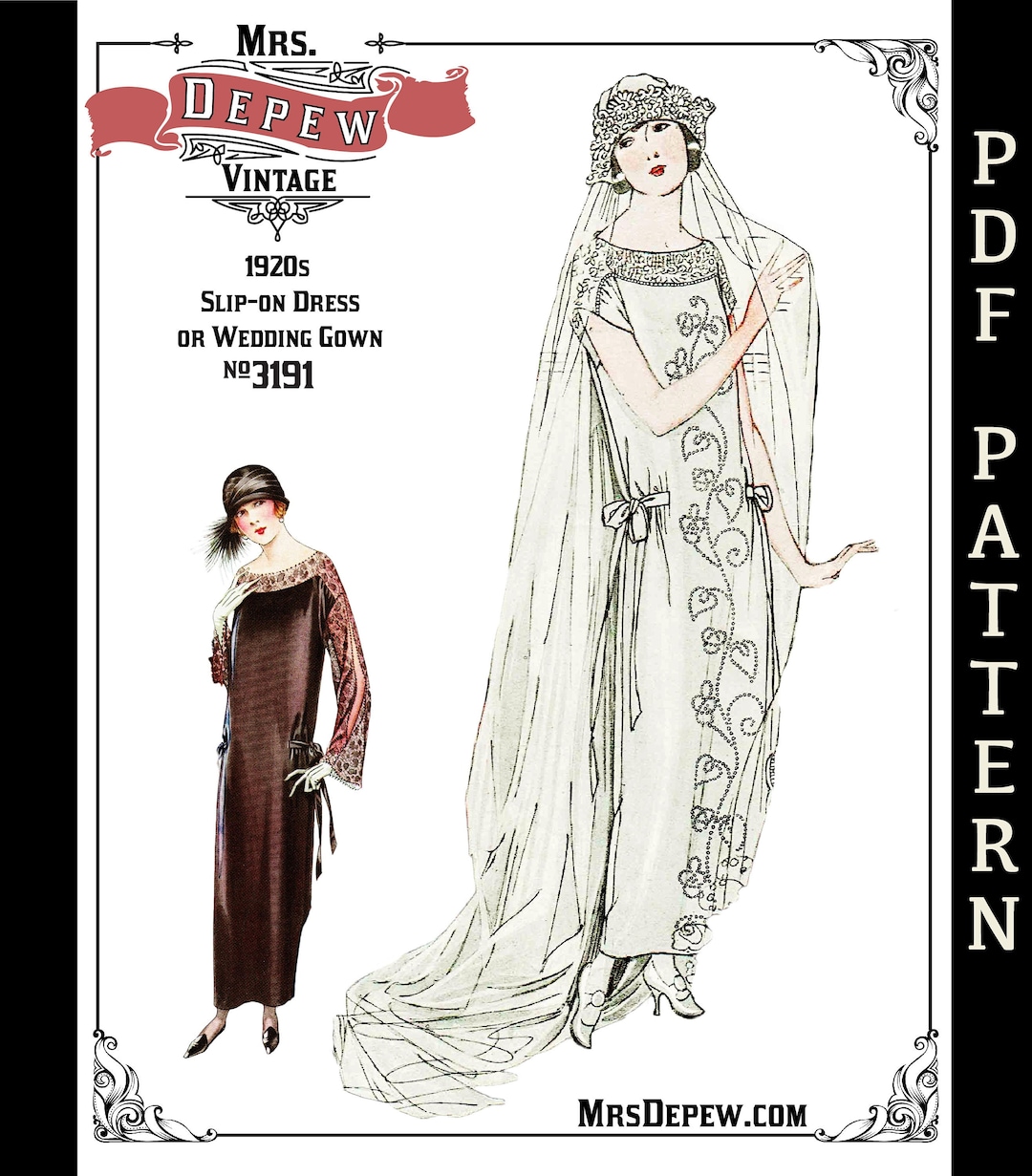 Multisize Vintage Sewing Pattern Ladies' 1920s Dress or Wedding Gown ...