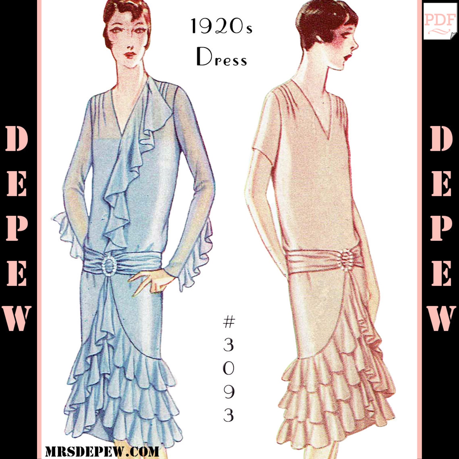 Vintage Sewing Pattern Ladies' 1920s Dress With Ruffles & - Etsy