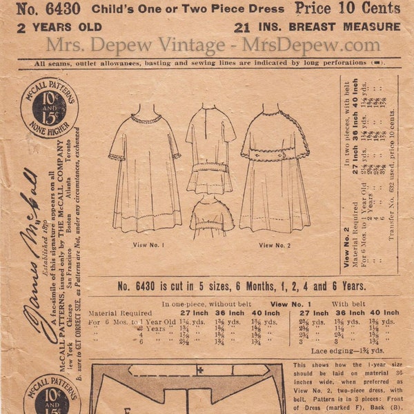 1910's Girls Dress Pattern - Etsy