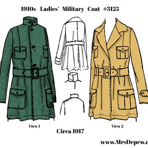 1910s Vintage Sewing Pattern 1917 Ladies' Military Coat Pattern 38 ...