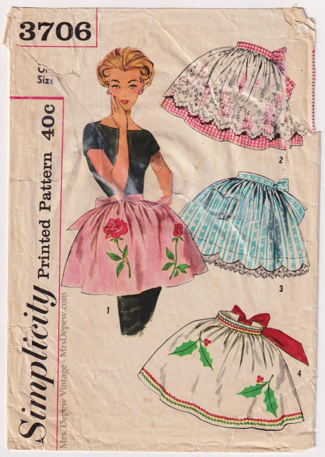1960 Aprons Christmas Hostess Half Apron 1960s Vintage Sewing Pattern ...