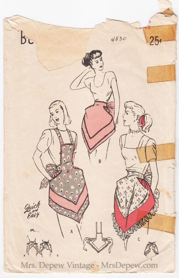 Vintage Sewing Pattern Ladies' 1940s Apron in 3 Versions | Etsy