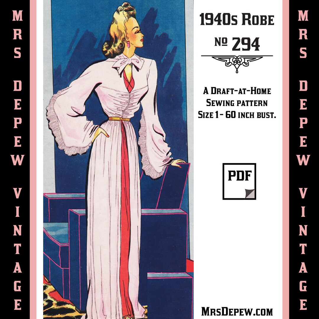 Vintage Sewing Pattern Template & Scale Rulers 1940s Robe Peignoir ...