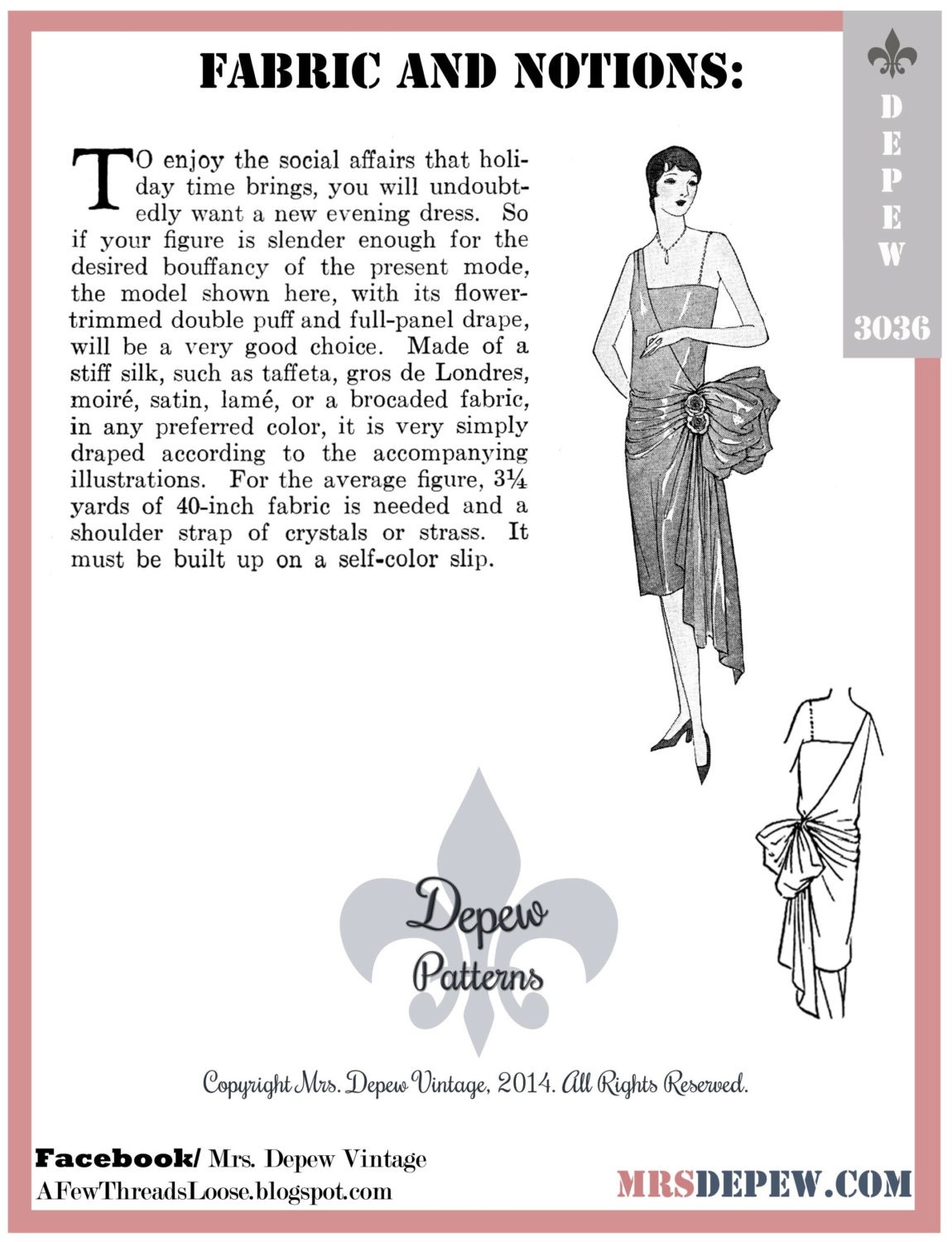 Vintage Sewing Pattern Instructions 1920s Flapper Easy Draped | Etsy