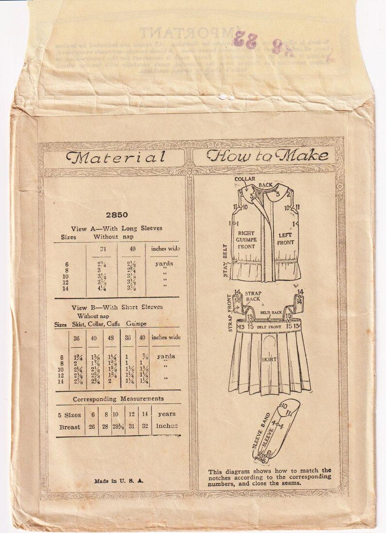 1922 Vintage Sewing Pattern 1920s Girl's Dress With Guimpe Blouse Size ...