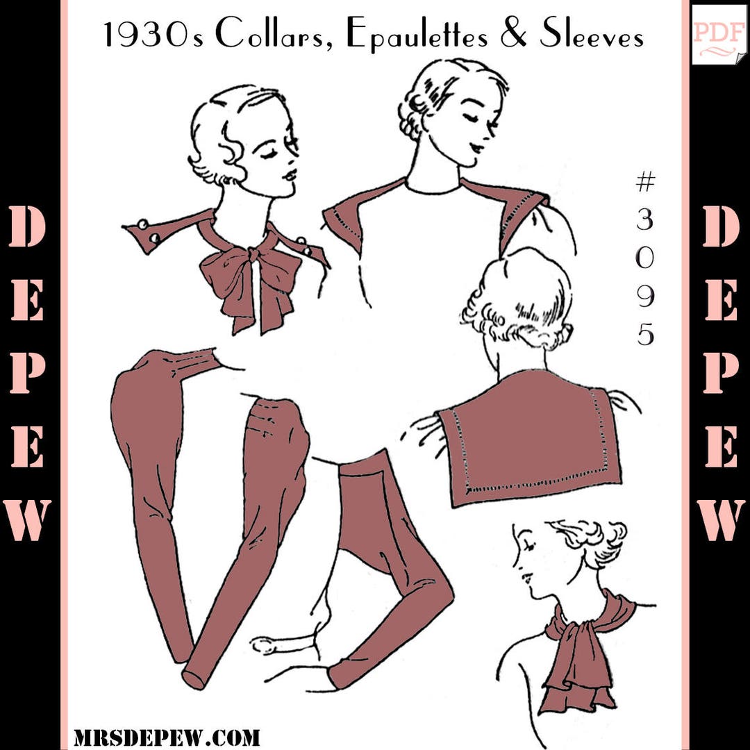 Vintage Sewing Pattern 1930s Collar, Epaulets & Sleeve Set Depew 3095 ...