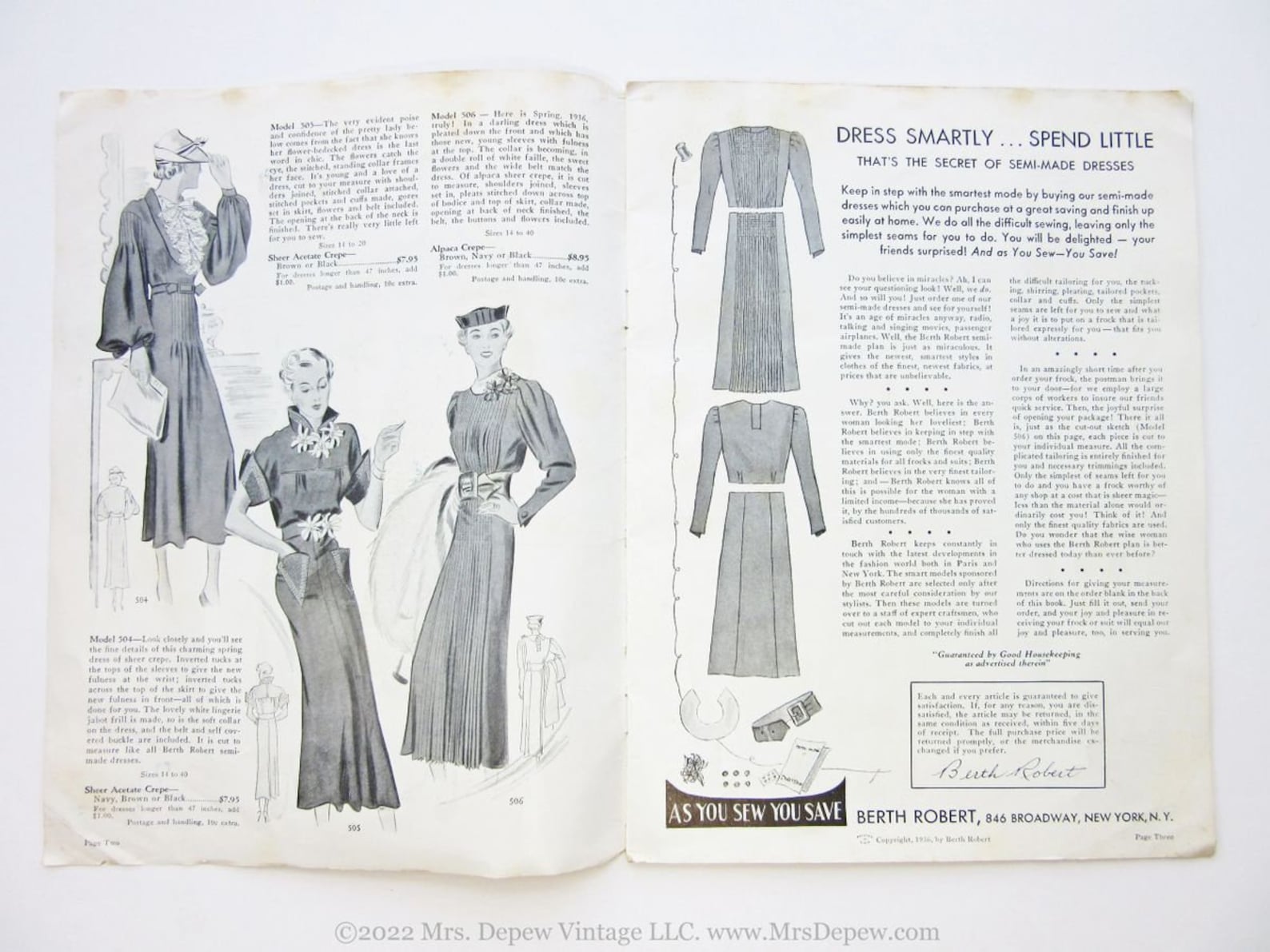 Vintage Berth Robert Spring 1936 Mail Order Catalog for Semi-made ...