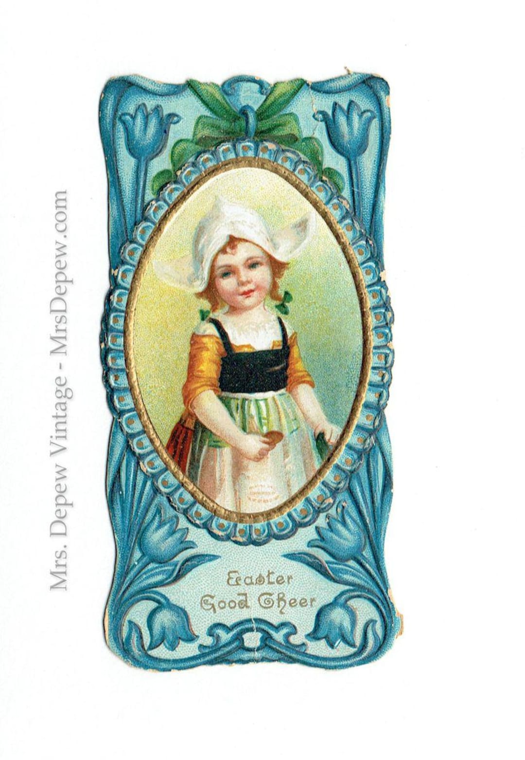 Antique Easter Calling Card Dutch Girl With Blue Tulips - Etsy
