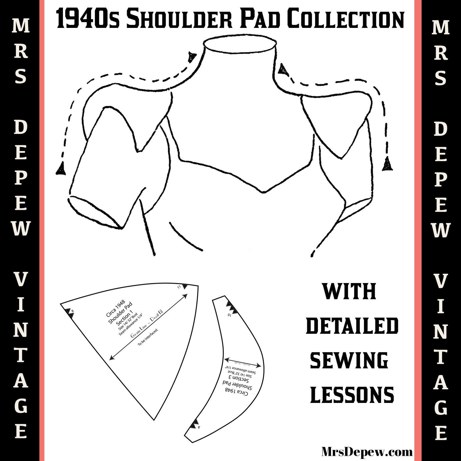 1940s Shoulder Pad Vintage Sewing Pattern Collection and Lesson E-book ...